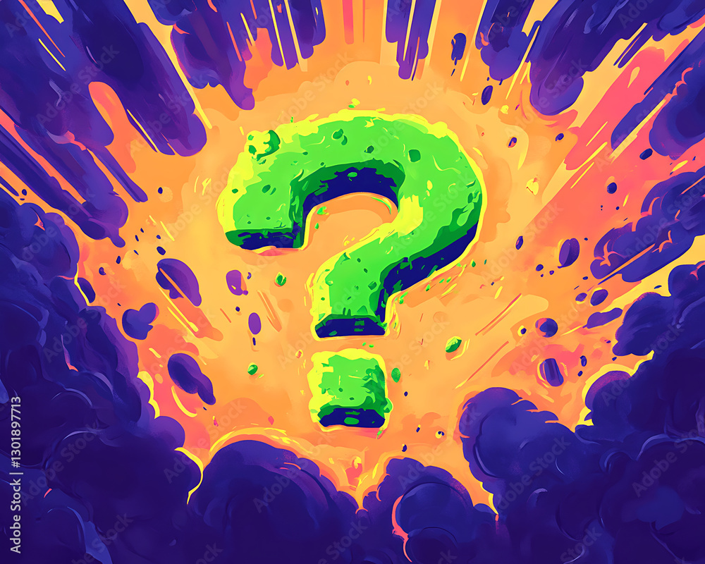 Pixel Art Question Mark with Orange Explosion on Purple Background ...