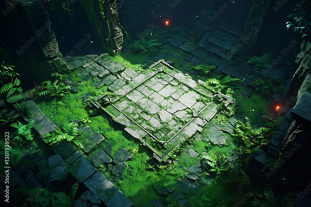 Isometric Battle Map of a Green Moss Covered Dungeon Stone Structure ...
