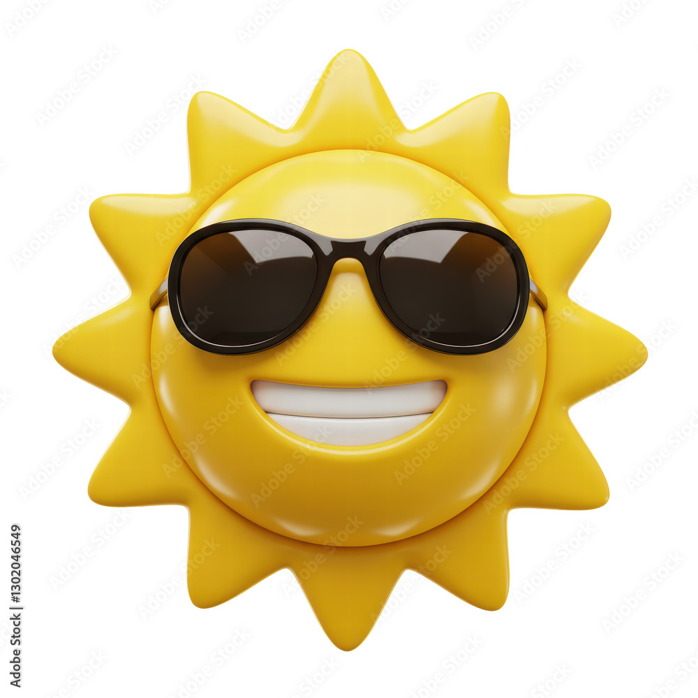 Cartoon sun with sunglasses emoji isolated on white background ...