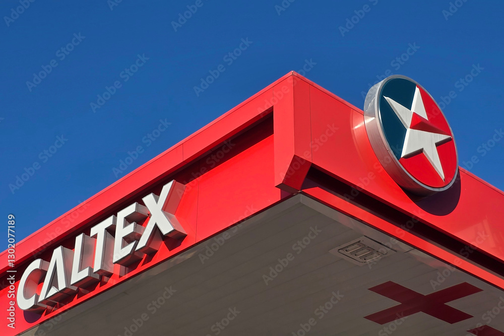 Penang, Malaysia - Mar 2, 2025: Close-up view of the Caltex gas station ...