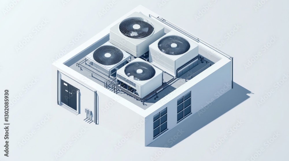 Architectural-grade isometric visualization of rooftop VRF system ...