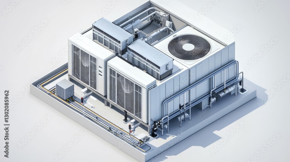 Architectural-grade isometric visualization of rooftop VRF system ...