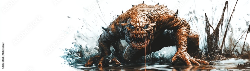 Mythical creature emerging from water, dramatic and fierce pose, white ...