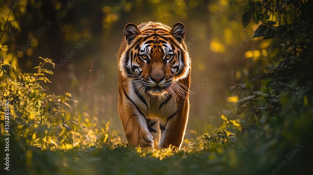 Tiger walking through lush forest wildlife photography natural habitat ...