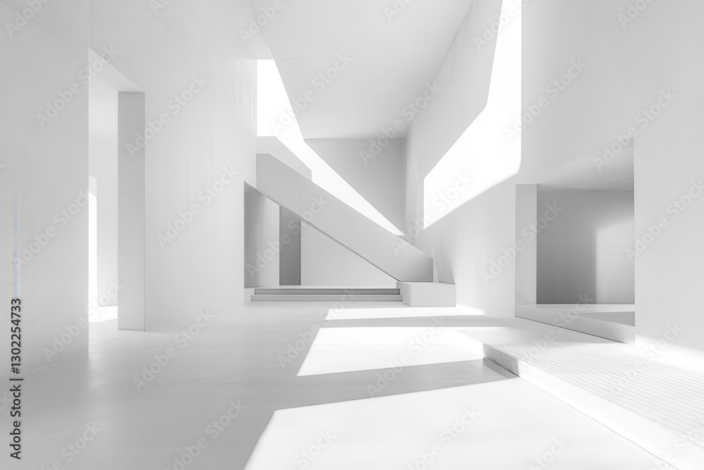 pristine empty white concrete room with seamless walls, subtle shadow ...