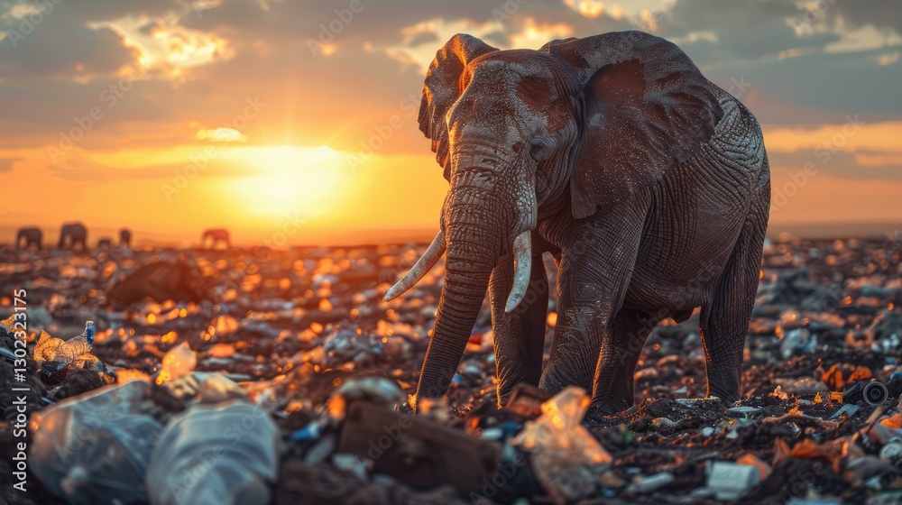 Polluted world. Garbage and waste. Animals suffer from pollution ...