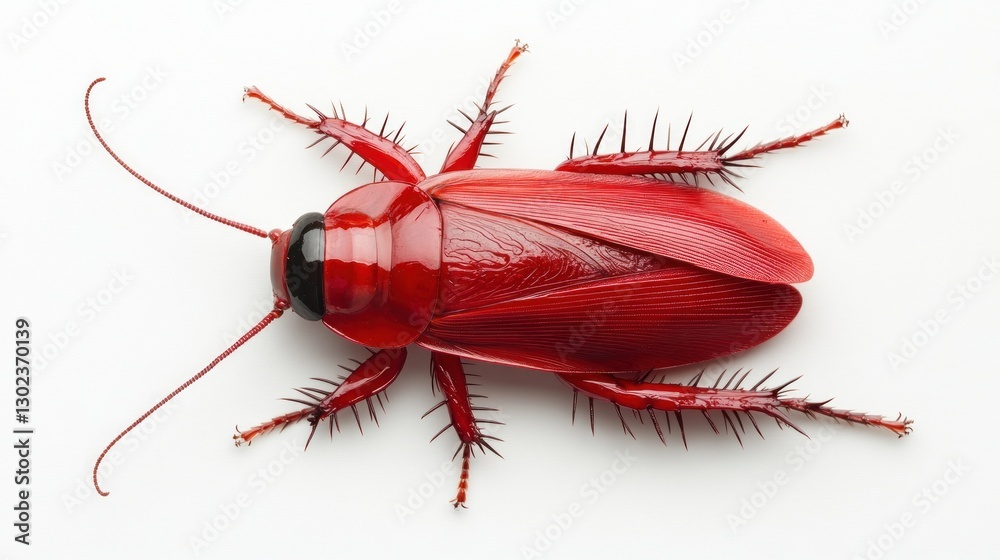 Vivid red cockroach, top-down view, isolated on white background ...
