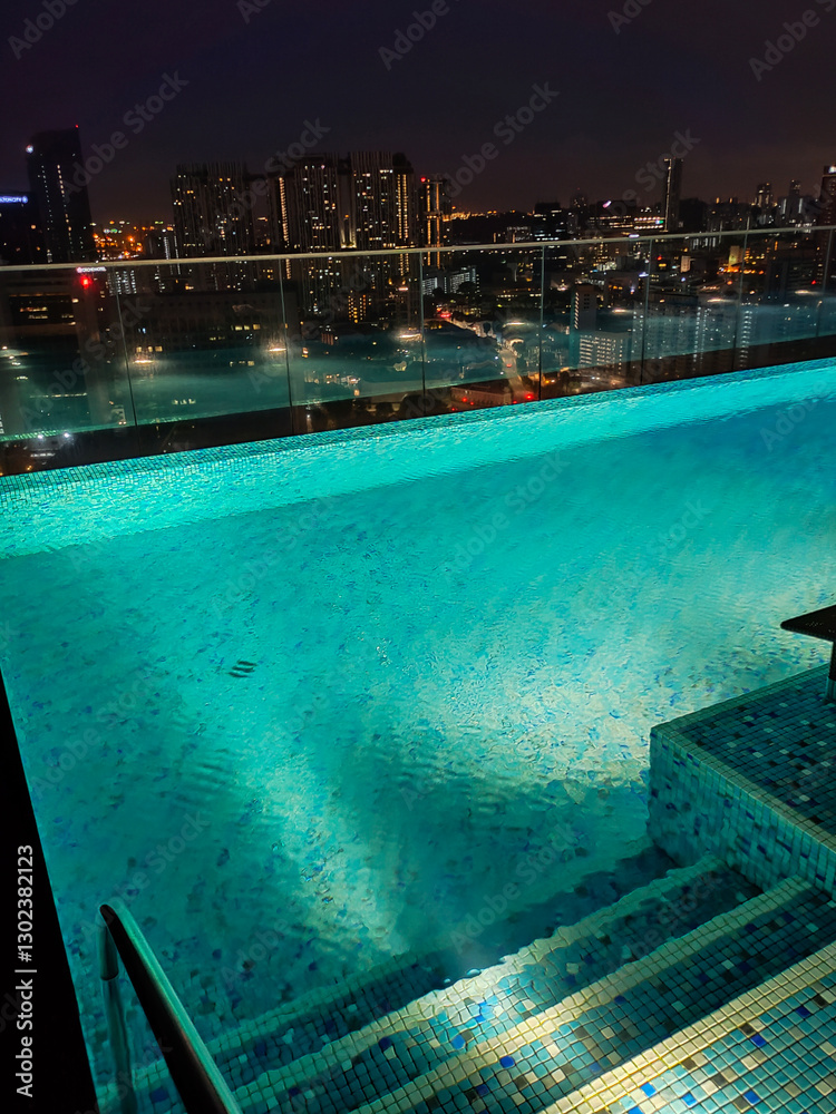 Singapore - January 21, 2025: Infinity swimming pool at The Clan Hotel ...