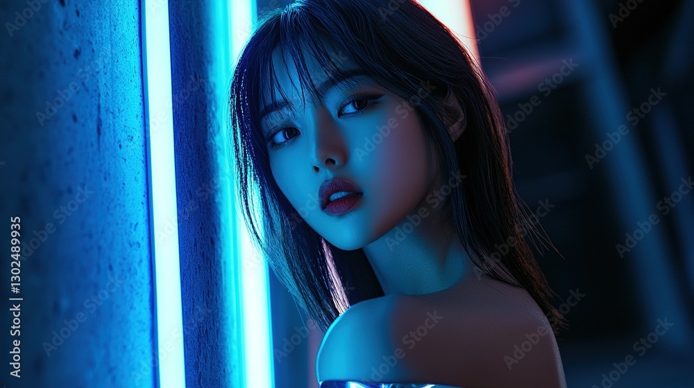 Fashion blockbuster, model, cold white skin, dark brown straight hair ...