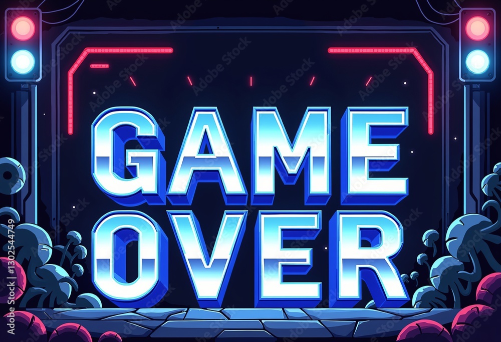 8-Bit Game Asset "Game Over": 3D Pixel Art Text with Sci-Fi Retro ...