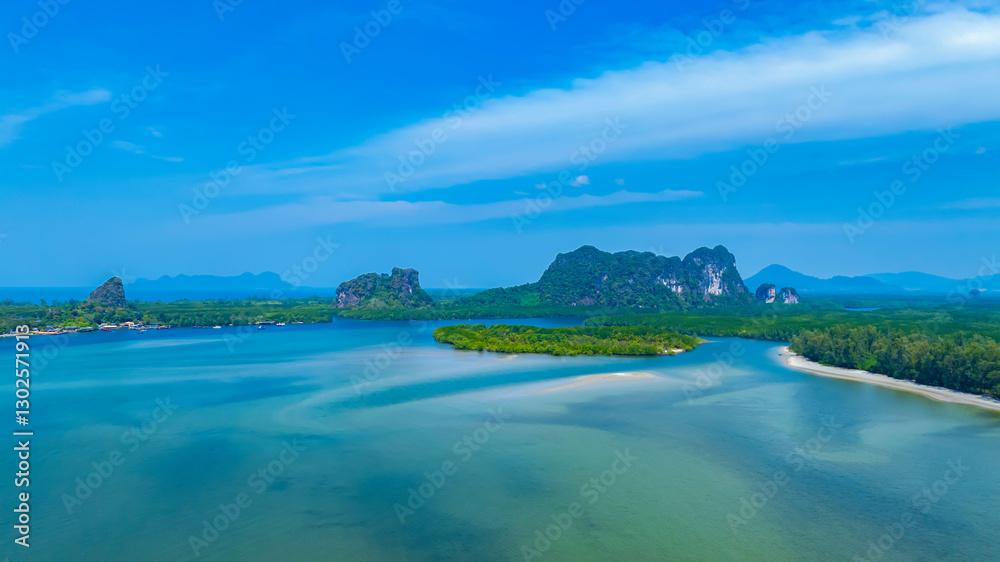 Aerail view of green forest and the sea. natural ecosystems of forests ...