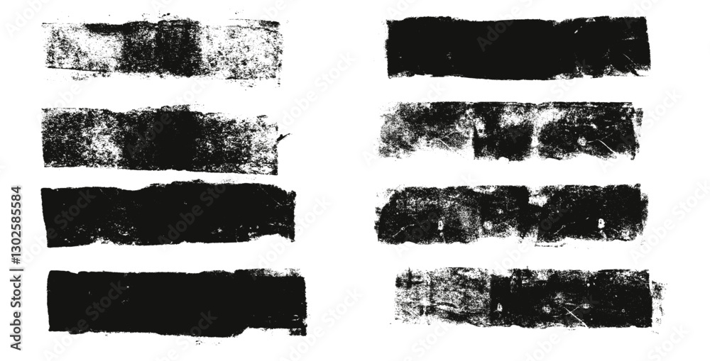 Straight thick grunge underlines. Linocut rolled brush stroke set ...