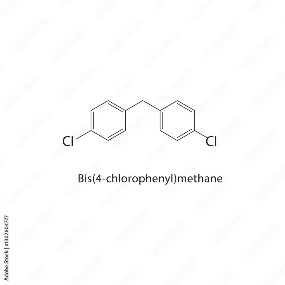 Bis(4-chlorophenyl)methane skeletal structure.Halogenated Hydrocarbon compound schematic ...
