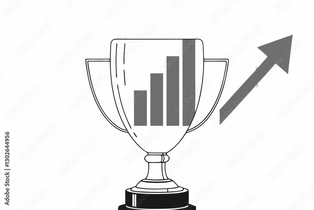 golden trophy with rising stock market chart symbolizes success and ...