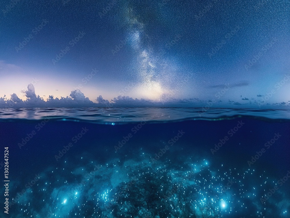 Reflective ocean surface seamlessly merging the Milky Way with the ...