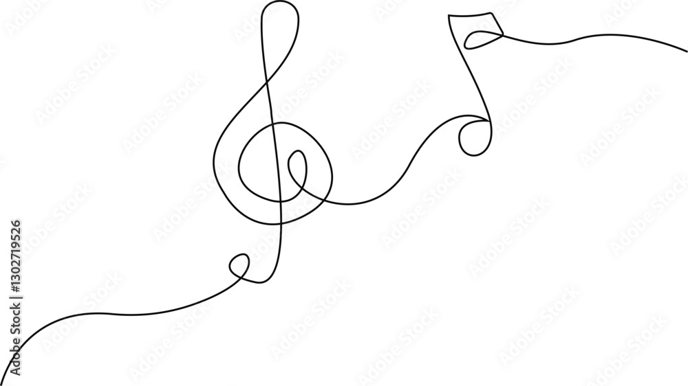 Continuous music line art, vector sketch illustration. Abstract music ...