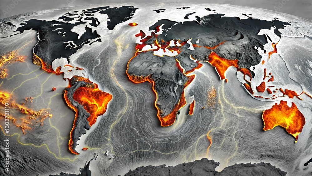 Pacific Ring of Fire: Tectonic Plate Activity, Global Loximuthal Map ...