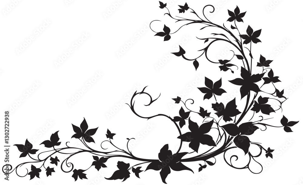 ivy vine silhouette, elegant decorative border and corner design ...