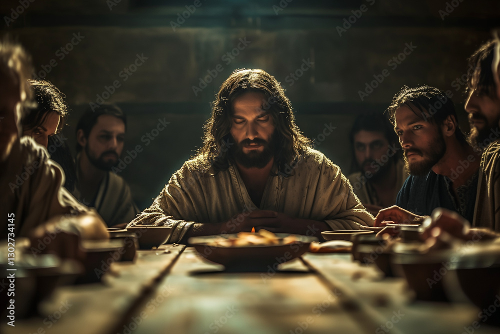 Last Supper religious artwork depicting Jesus Christ with disciples at ...