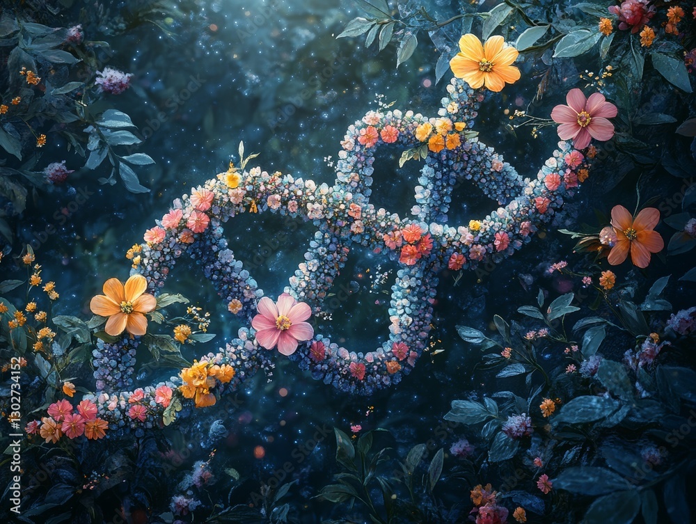 Floral Celebration: DNA Strand Adorned with Blossoms, A Tribute to the ...