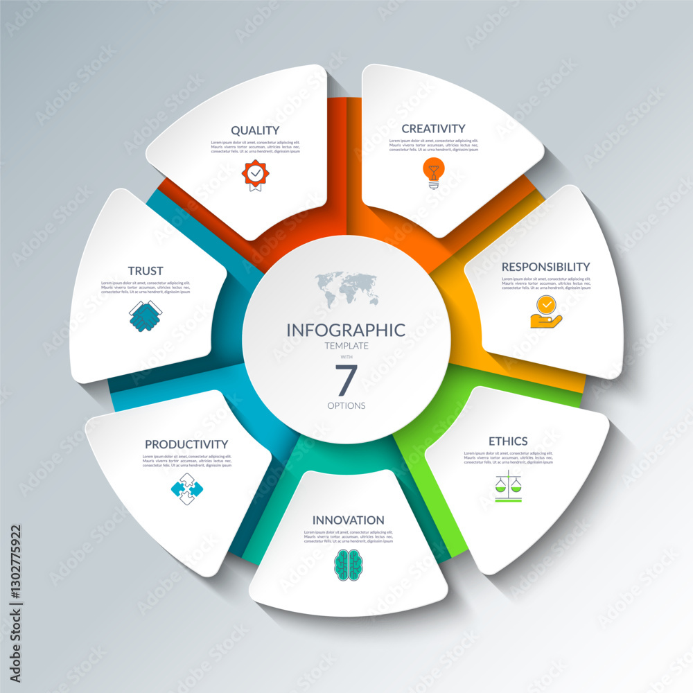 Infographic circular diagram with 7 options. Round chart that can be used for business ...