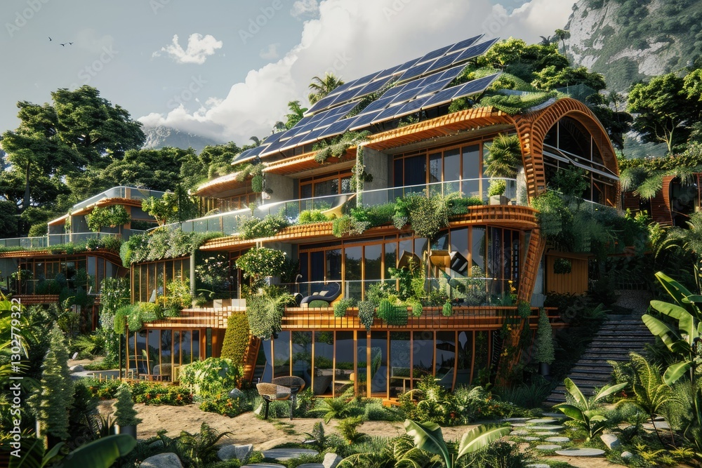 Clear Pixel Picture of Sustainable Building with Solar Panels Promoting ...