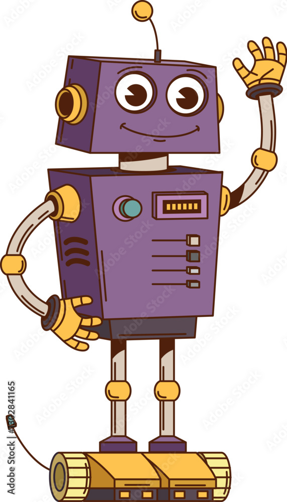Vintage robot and droid groovy funny character. Artificial intelligence ...
