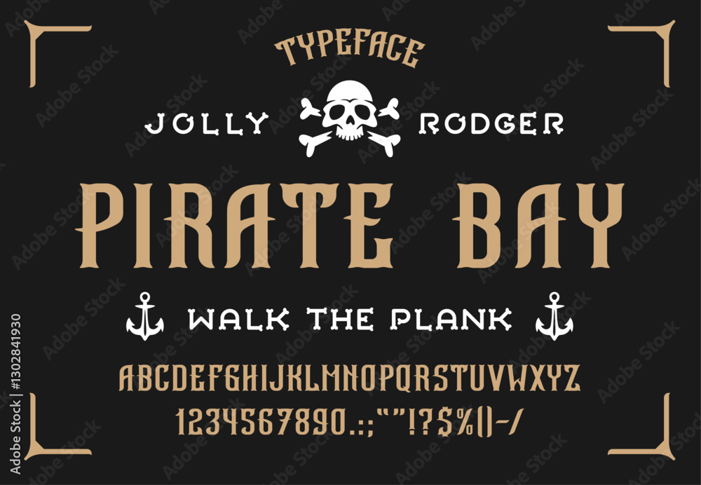 Medieval pirate font, sea corsair typeface, whiskey bourbon type ...