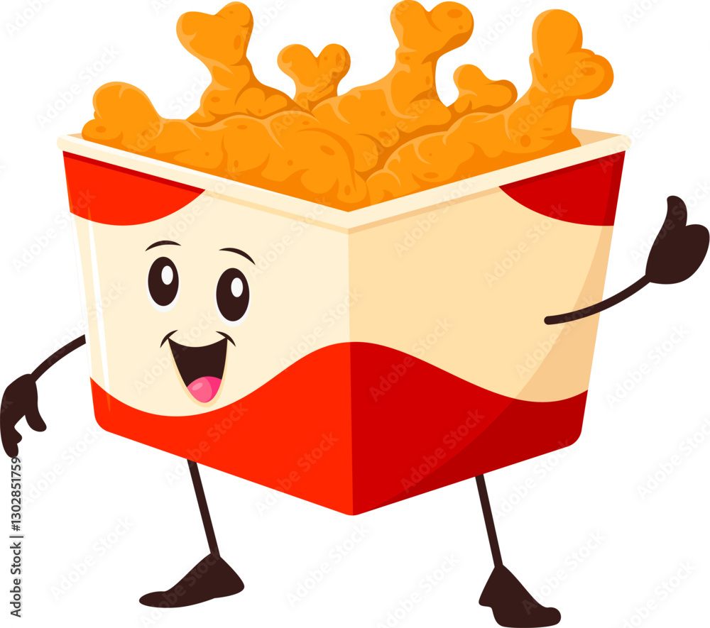 Cartoon funny fried chicken legs box fast food character giving a ...
