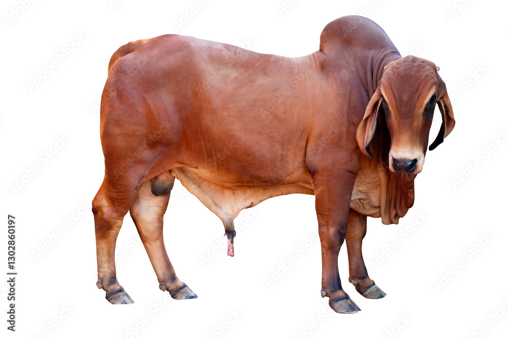 Cow,Side view of full body standing of Red cow, Beef cattle breeder ...