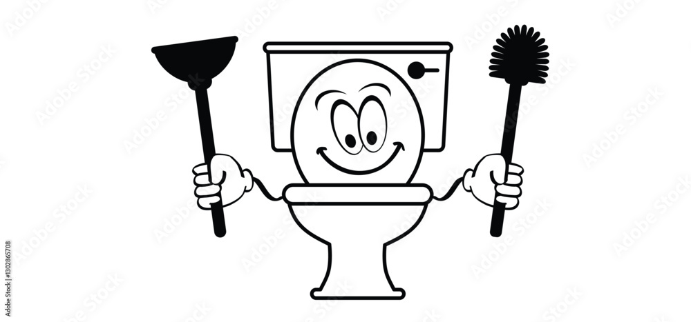 Cartoon wc, toilet mascot with toilet plunger and brush. World toilet ...