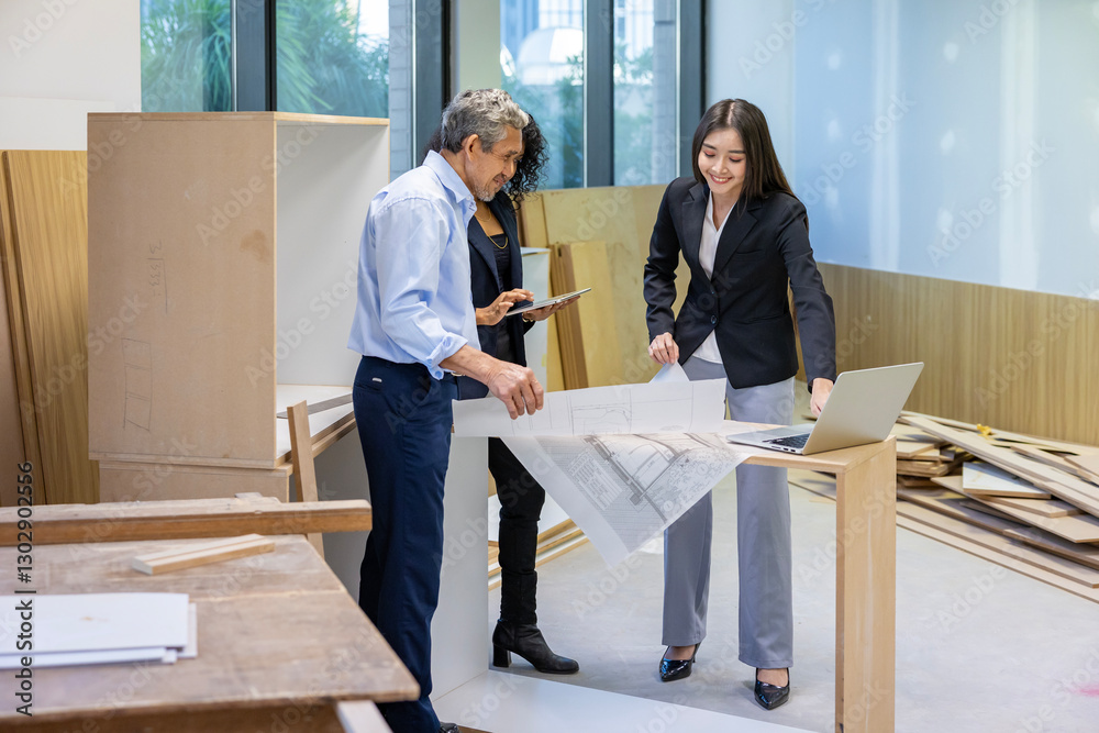 Team of architectures, engineer, interior designer and businessmen ...