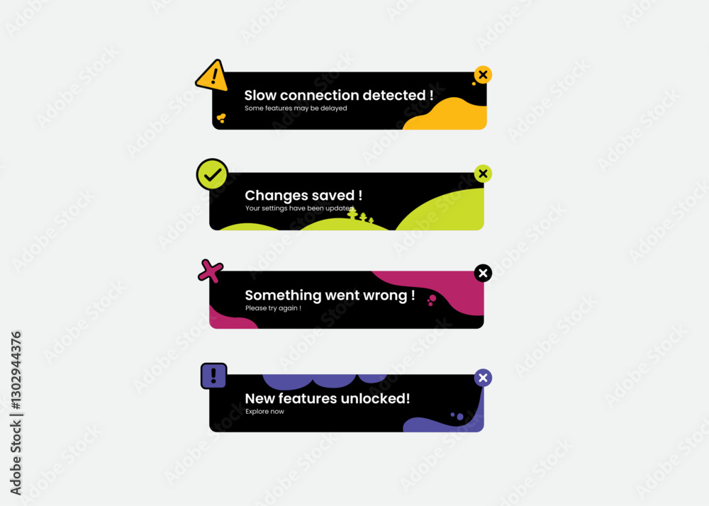 pop up notification icon. flash message. popup window ui design with ...