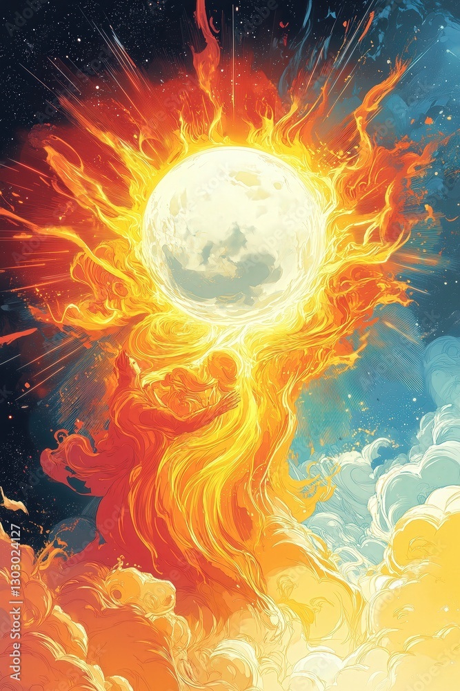 Vivid Comic Book Illustration: Hyperion Logo with Helios, Selene, and ...