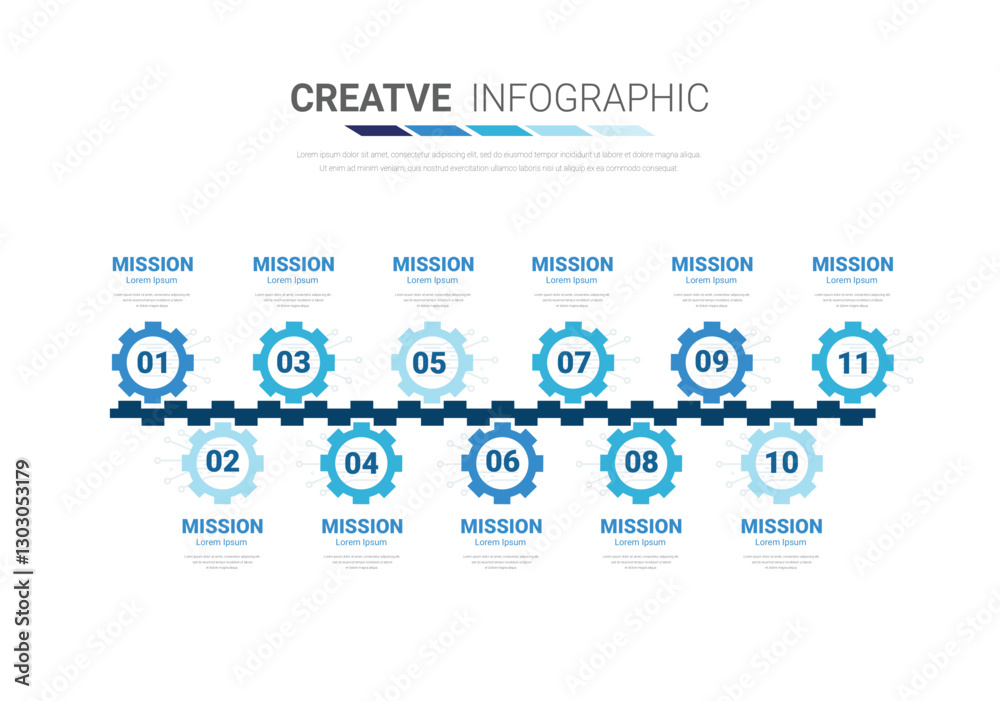 Industry presentation model with gears cogwheels 11 steps. Concept of ...