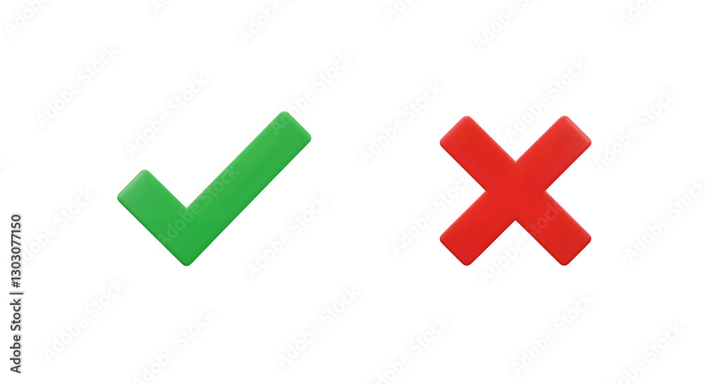 Green Check Mark And Red Cross Icons Indicating Approval And Rejection On A Transparent ...