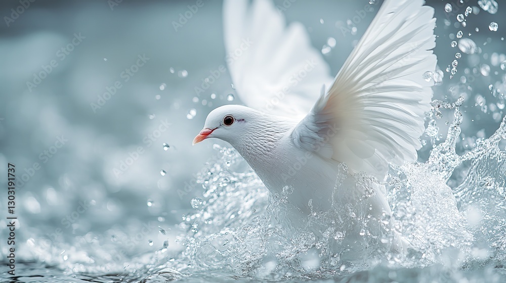 baptism the holy spirit dove with open wings and splashes of water on ...