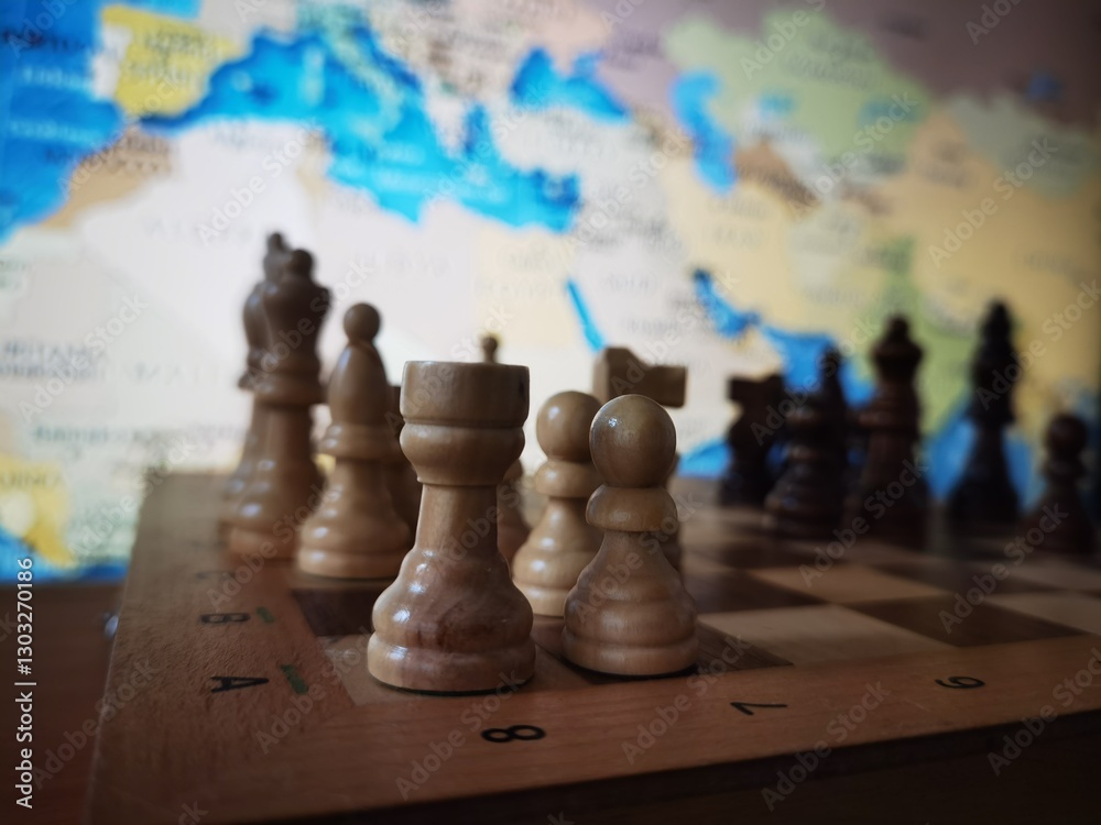 Geopolitical Strategy Concept. Chess, Strategy game with pieces on ...