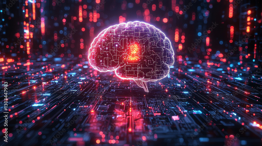 Futuristic AI algorithm functioning as a digital brain scans and ...