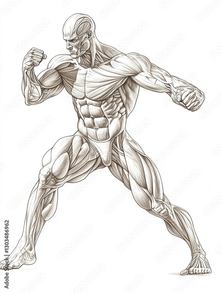 Detailed pencil drawing of a muscular man showing strength and power ...