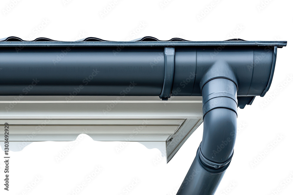 Modern black rain gutter system installed on a contemporary home’s roof ...