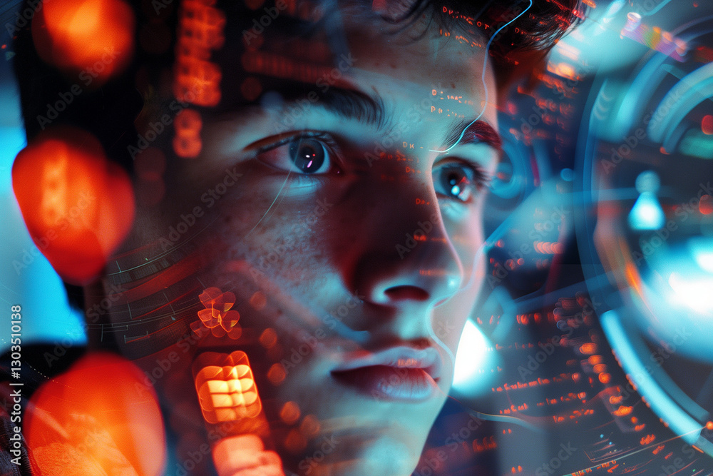 College student using virtual AI artificial intelligence technology ...