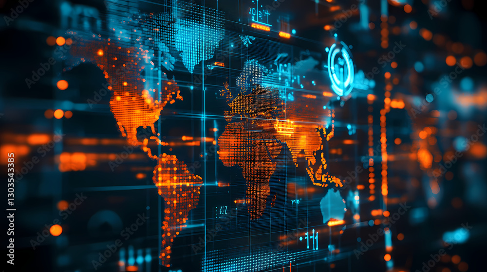 Holographic display of a world map showcasing time zones across all ...