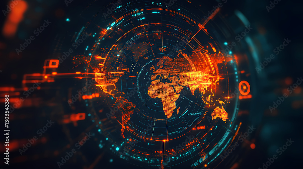 Holographic display of a world map showcasing time zones across all ...