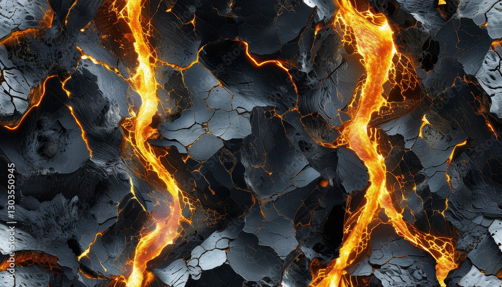 Seamless rugged molten gold, black volcanic rock texture, high ...