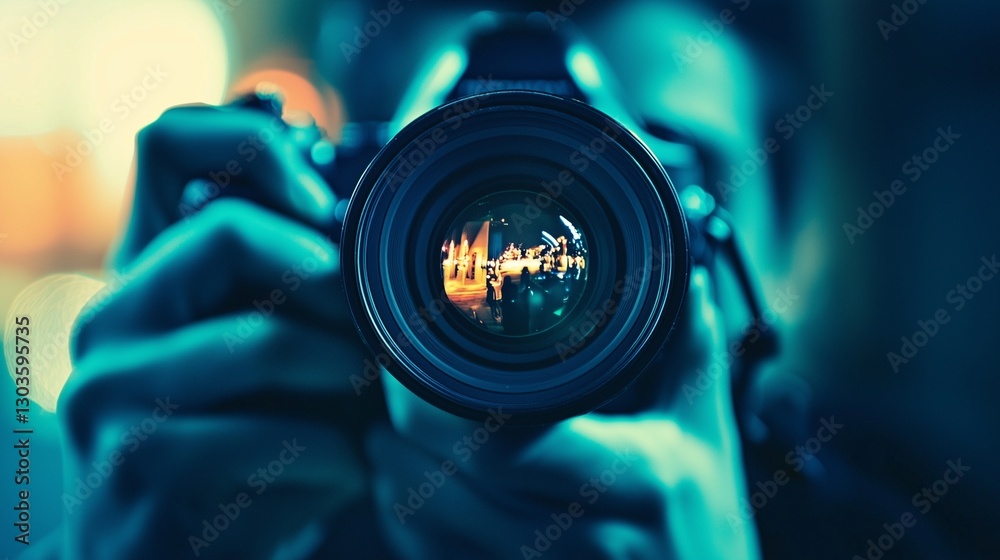 A camera lens captures the essence of journalism, focusing on truth and ...