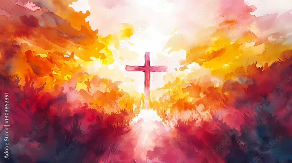 Banner watercolor resurrection jesus christ, cross, empty tomb rebirth ...