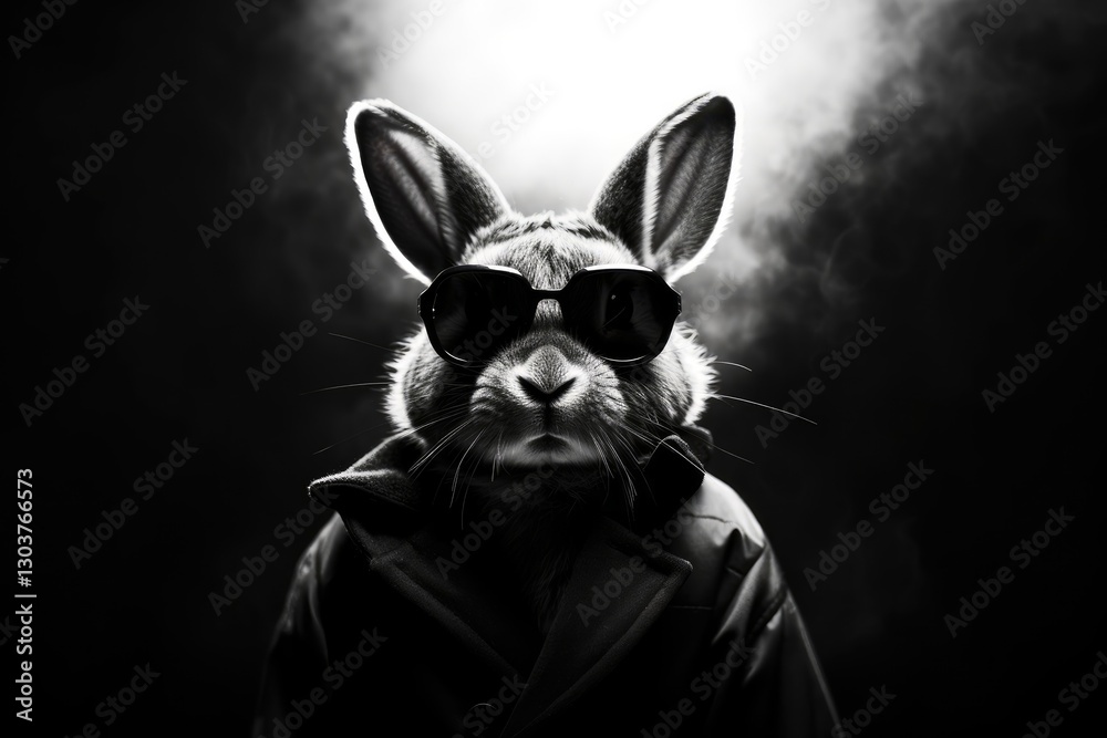 Cool rabbit in sunglasses and leather jacket. Anthropomorphic animal ...