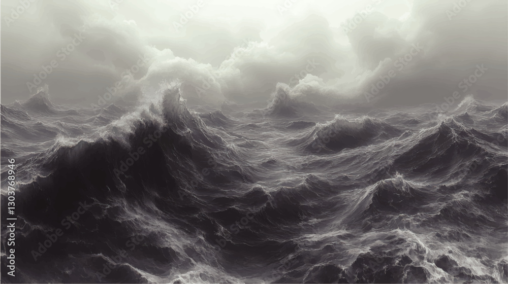 Dynamic Vector Art of Stormy Ocean Waves and Sky Captures the Raw Power ...