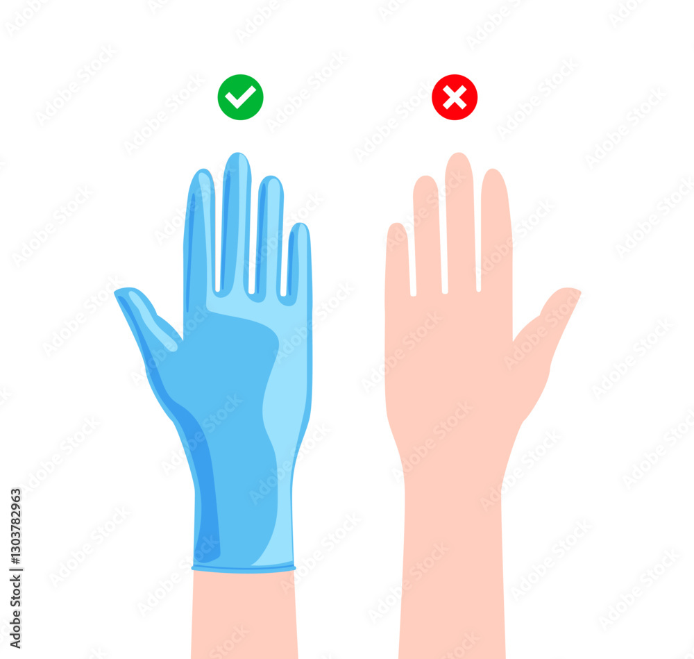 Hangs Right and wrong without wearing gloves cartoon Blue rubber Gloves ...